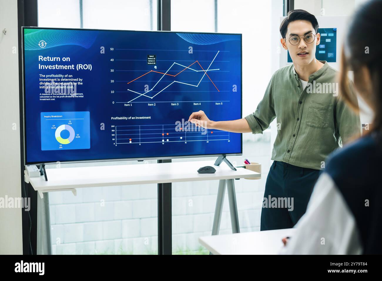 asian leader presenting a financial data and strategies in a modern ...