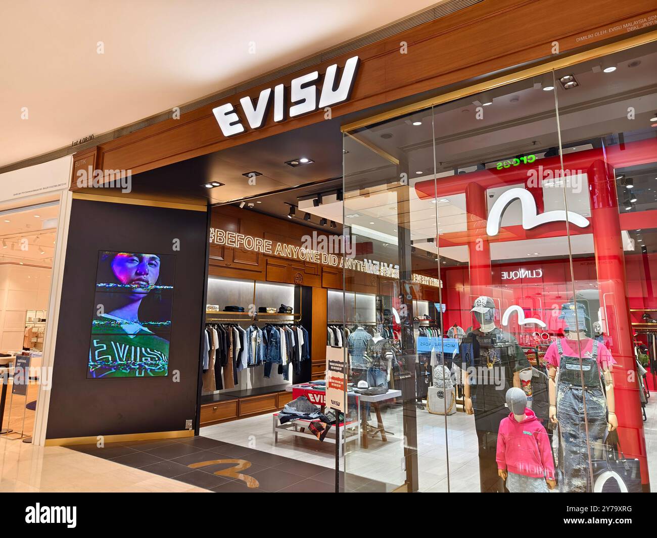 KUALA LUMPUR, MALAYSIA - AUGUST 28, 2024: Evisu brand retail shop in the large shopping mall ...