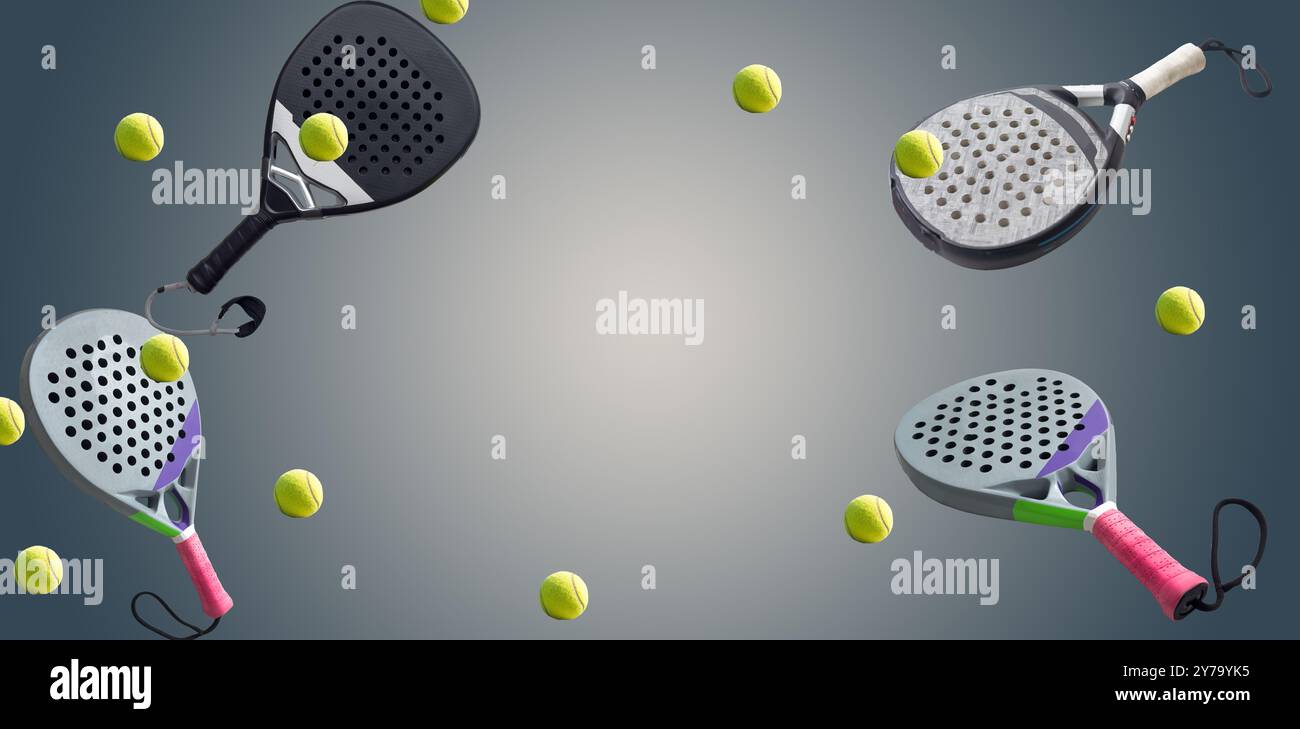 padel racket and ball on black background. Top view Stock Photo - Alamy