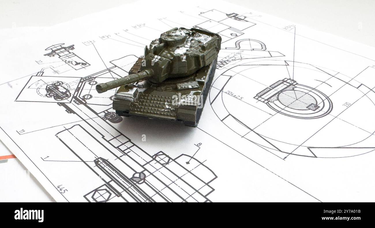 a battle tank sketch with specification detail with blueprint style ...