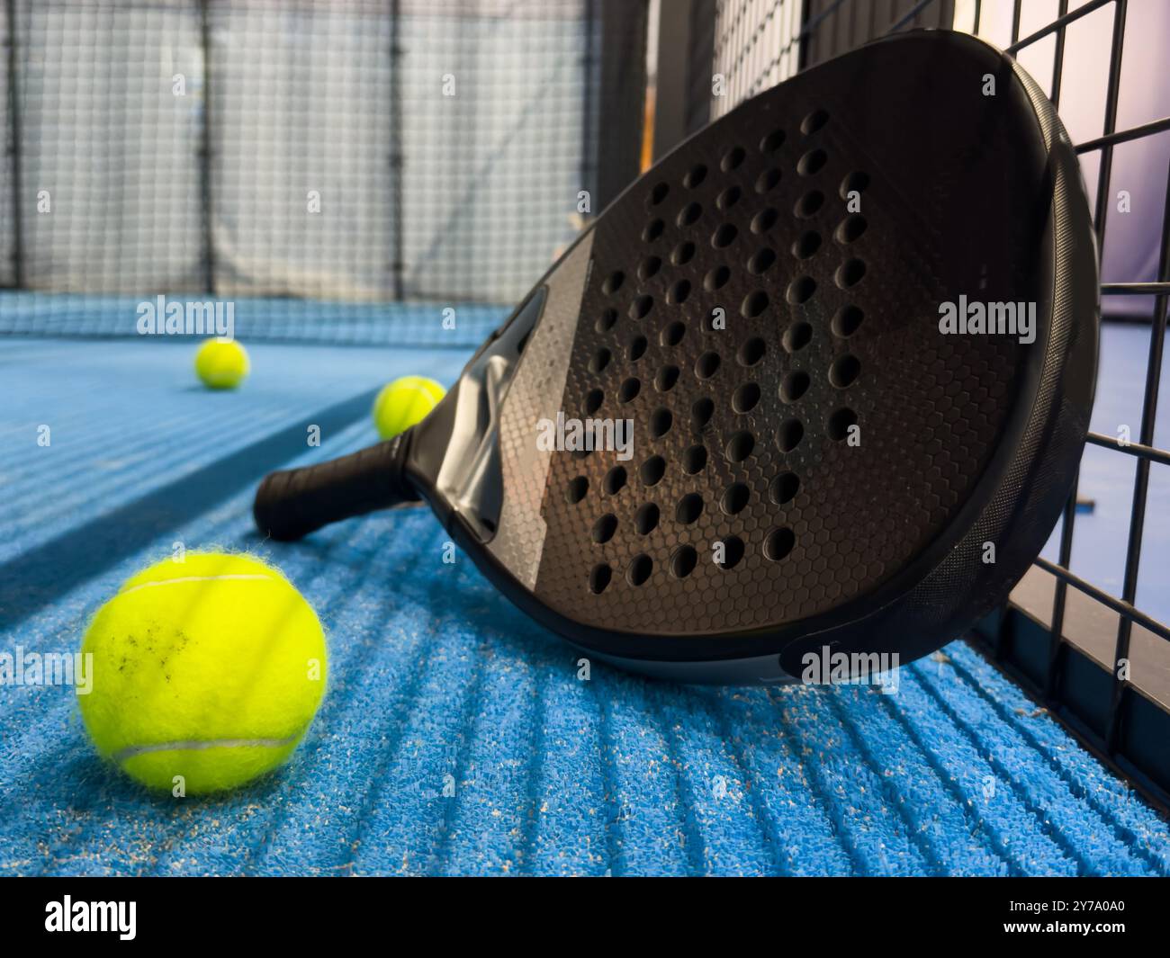 padel tennis racket sport court and balls Stock Photo - Alamy