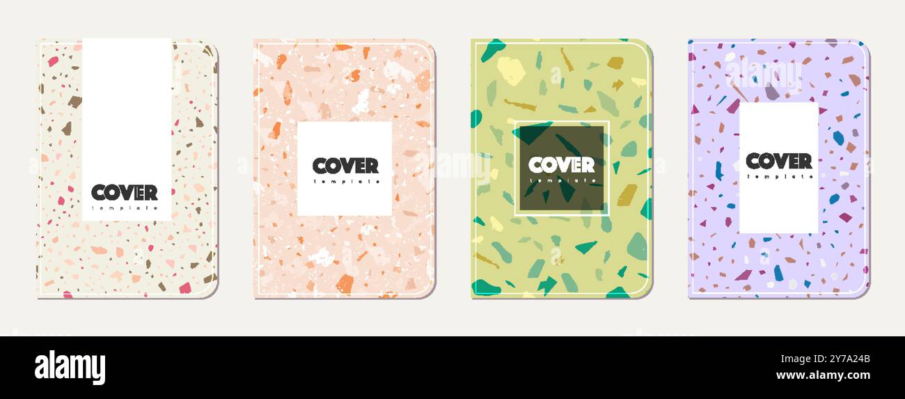 School diary cover design. Terrazzo abstract background made of natural ...