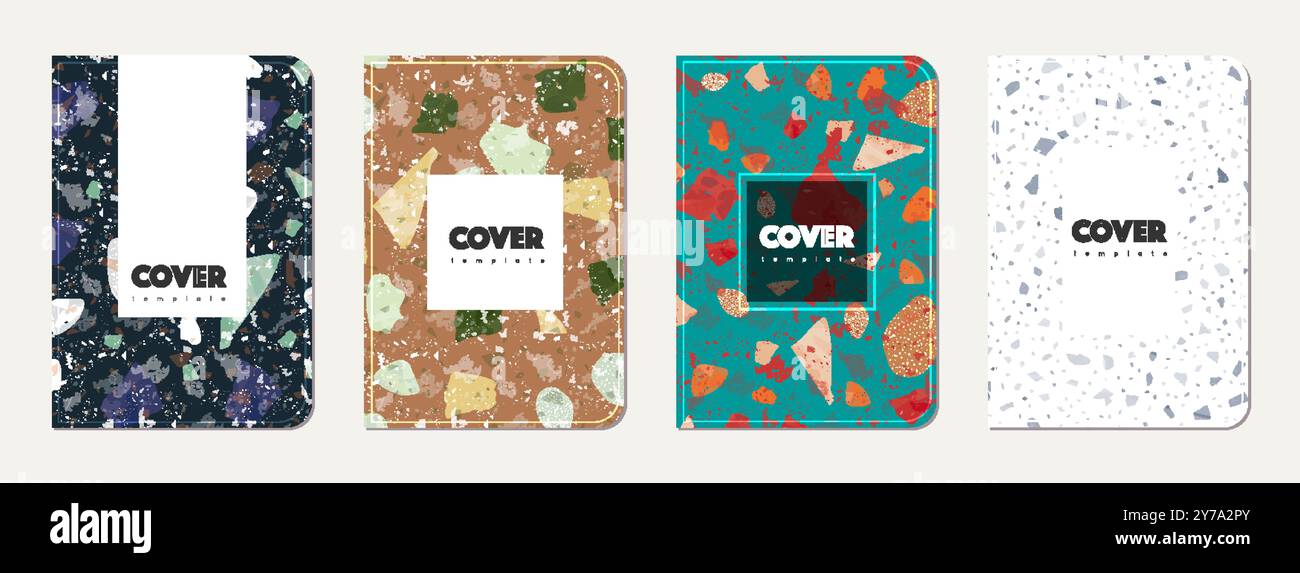 School notebook cover design. Terrazzo abstract background made of ...