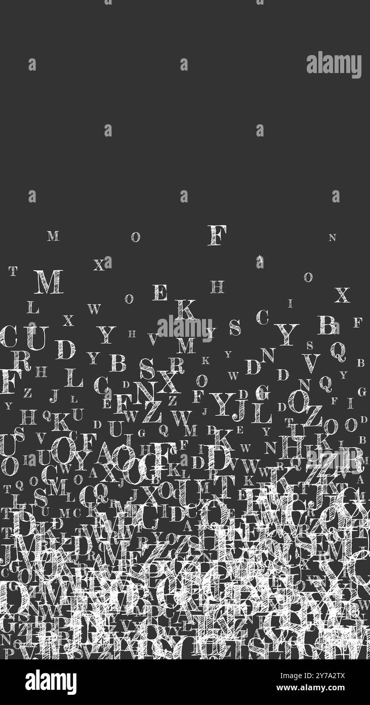 Falling letters of English language. White chalk characters of Latin ...