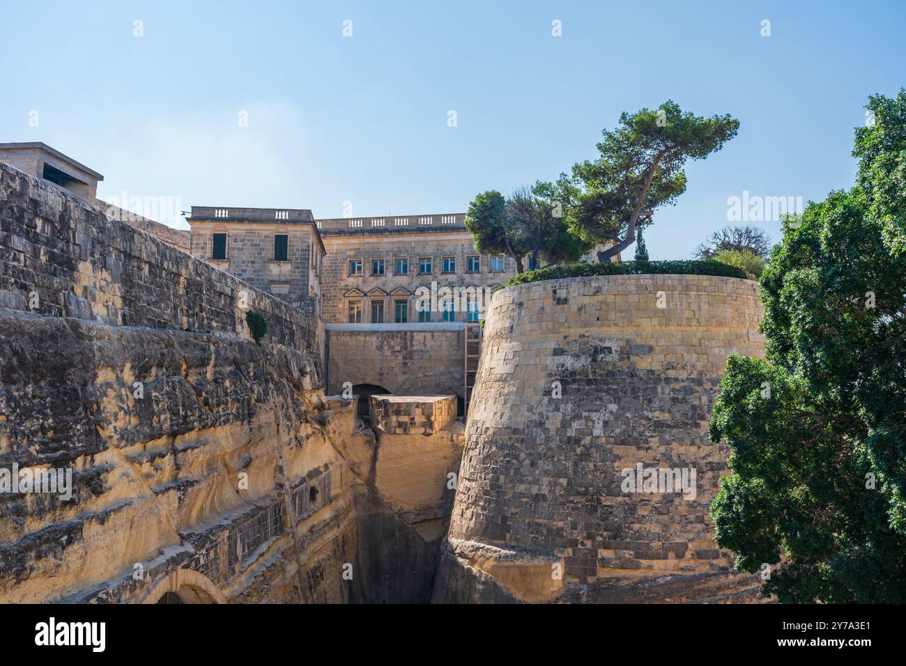 Medieval fortifications and stone defensive walls in Valletta, Malta ...