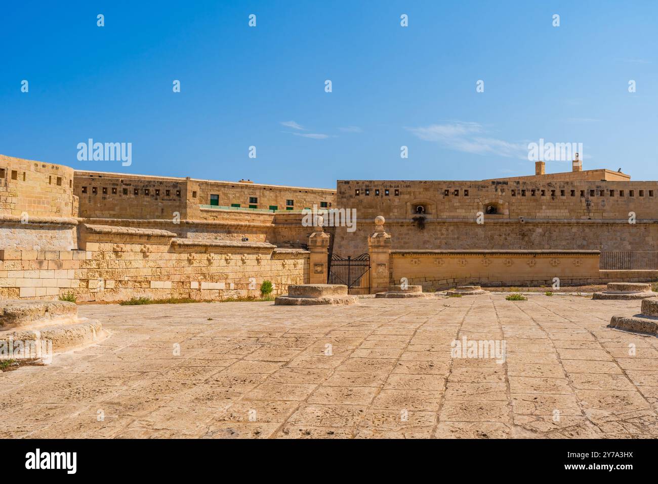 Medieval fortifications and stone defensive walls in Valletta, Malta ...