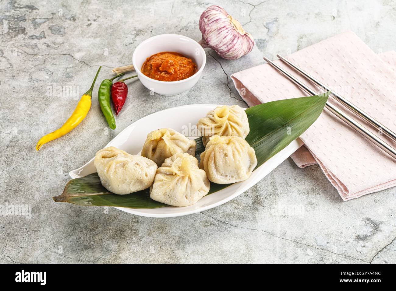 Chinese traditional steamed dumpligs momo with meat Stock Photo - Alamy