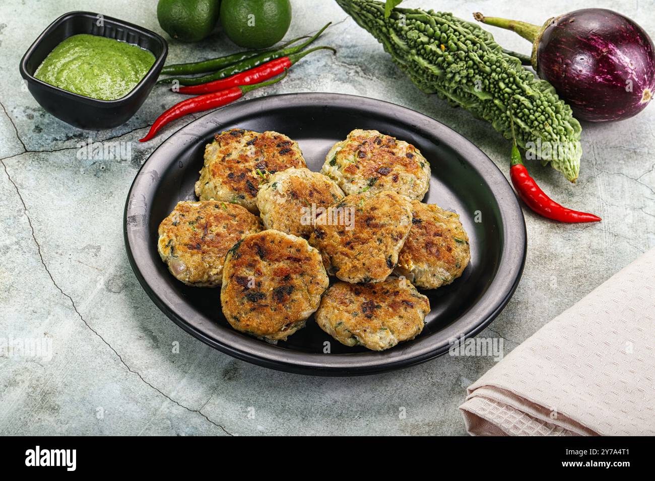 Indian style - chicken kebab minced meat with herbs Stock Photo - Alamy