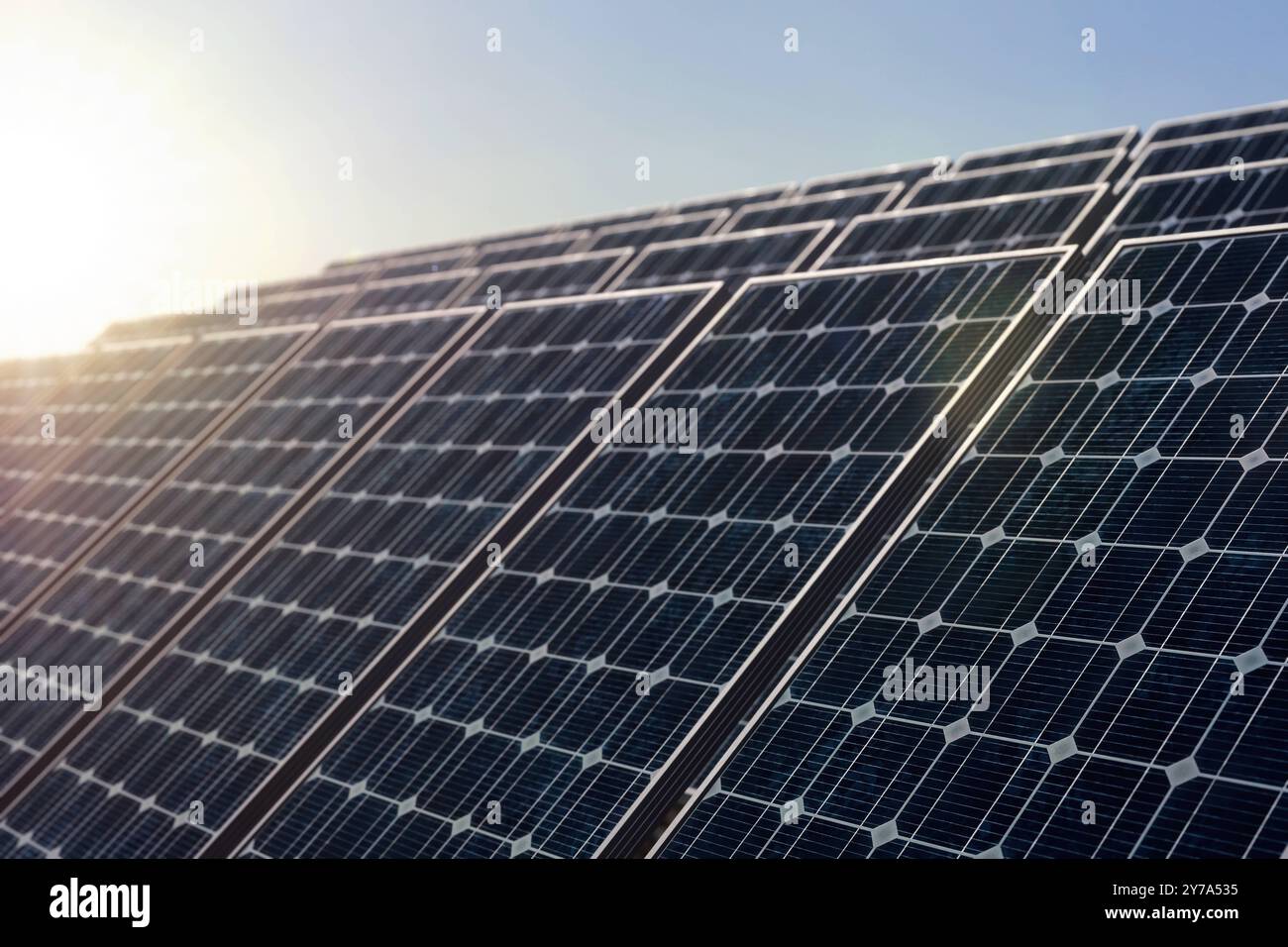 Selective focus on the first solar panel alternative energy concept hi ...