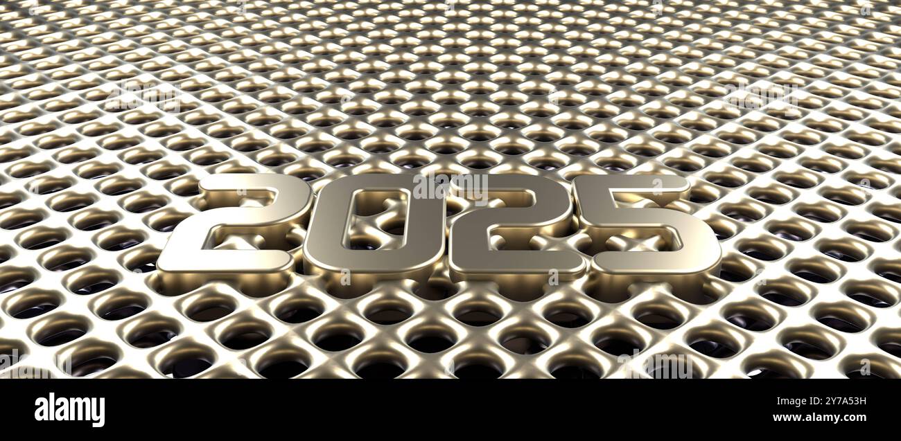 Shiny golden metal grid pattern with Year 2025 using as modern ...