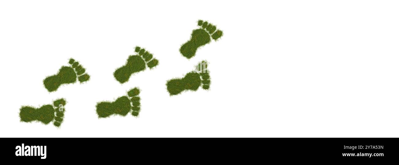 3d render of an ecological footprint, grassy footprint on a white ...