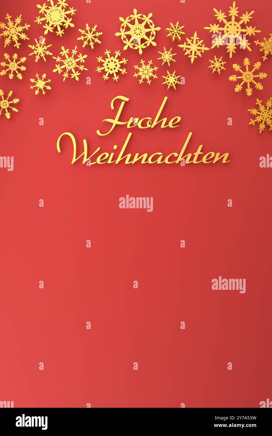 Modern puristic German Merry Christmas background golden snowflakes, 3d ...