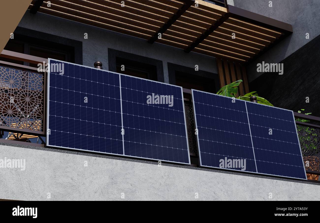 Modern balcony power plant on a railing, alternative power generation ...