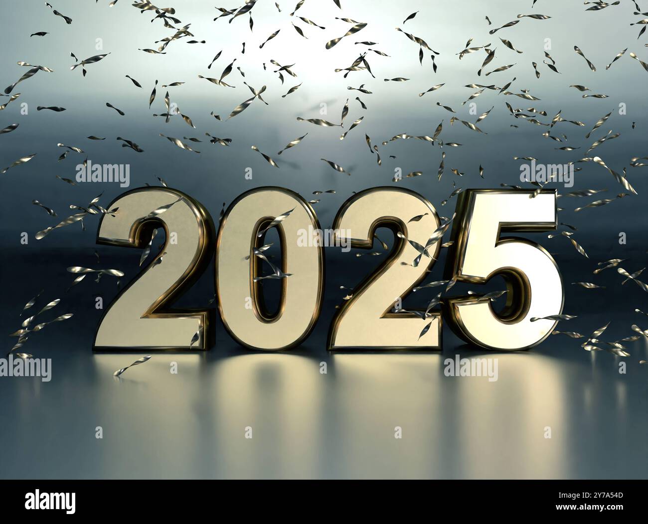 Shiny steel number 2025 with reflections, 3d rendering RECORD DATE NOT ...