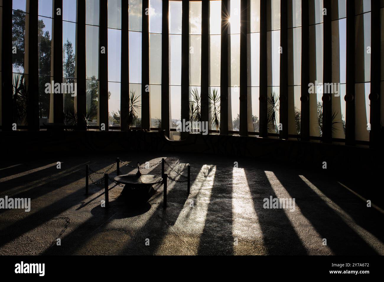 Eternal flame and columns seen in an interior view of the Yad Kennedy ...