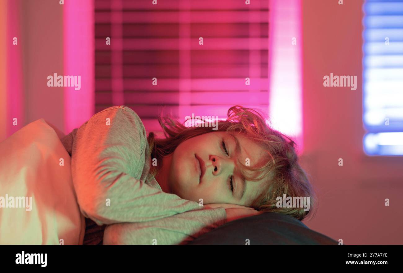 Night sleeping. Kid sleeping in bed. Child sleeping under blanket ...