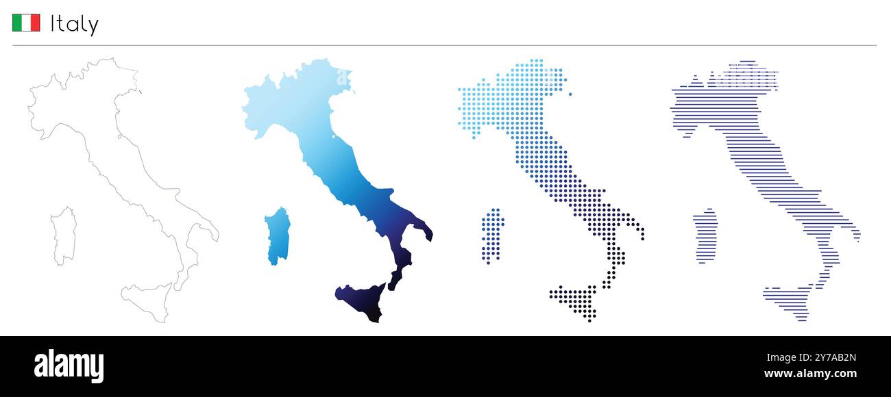 Italy - outline, gradient, dotted and lines geometrical country shape ...