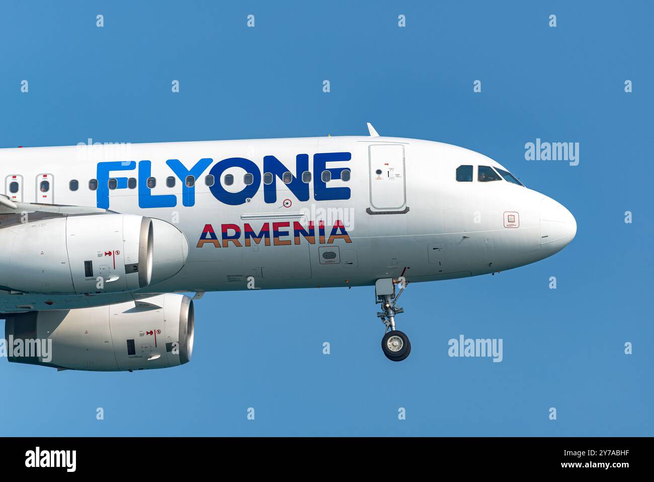 Larnaca, Cyprus - September 3, 2023: White FlyOne Armenia airplane is ...