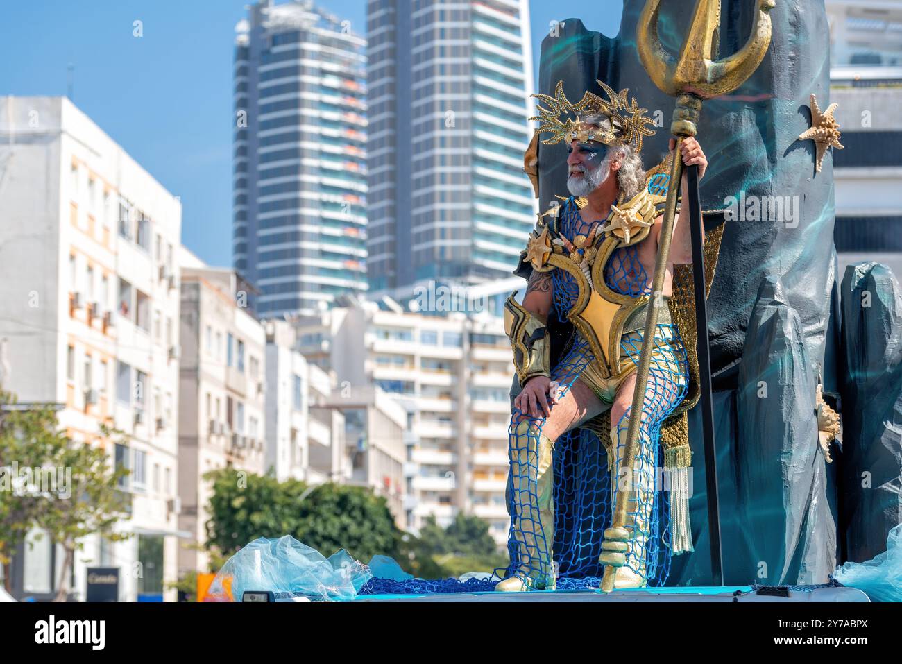 Limassol, Cyprus - March 26, 2023: Man in Poseidon costume sitting on ...