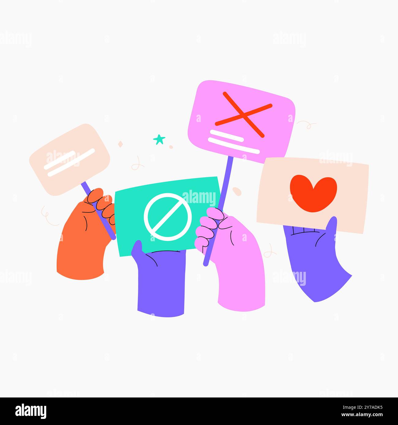 Hands holding protest signs symbolizing activism, social justice, and ...