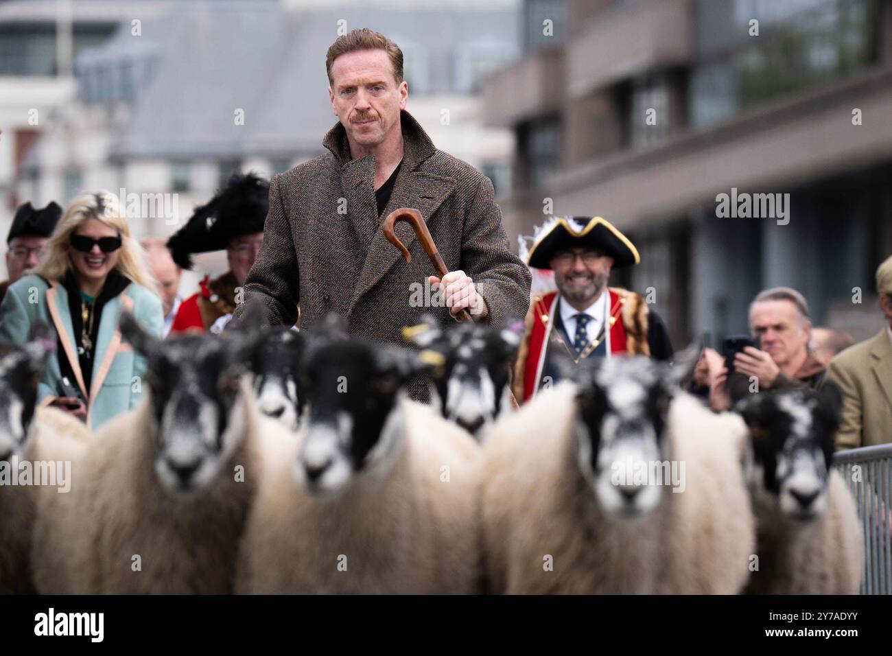 Damien Lewis drives sheep over Southwark Bridge, London, in the 11th ...