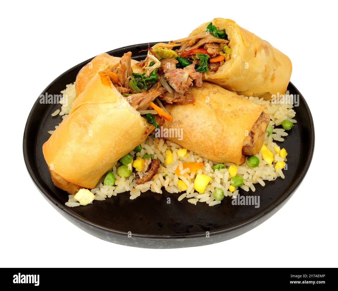 Jumbo shredded duck meat and vegetable filled spring rolls with egg ...