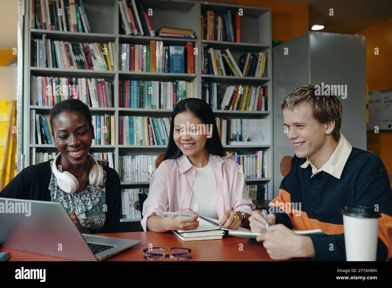 Students Having Online Conference In The Library Stock Photo - Alamy