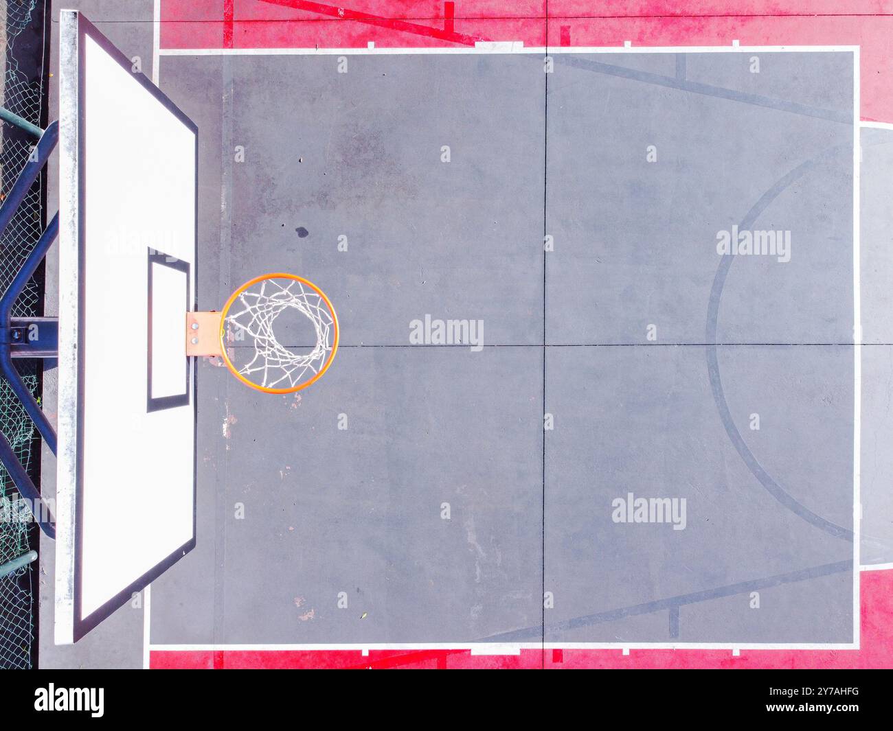 hoop of an outdoor basketball court, aerial drone top view Stock Photo ...