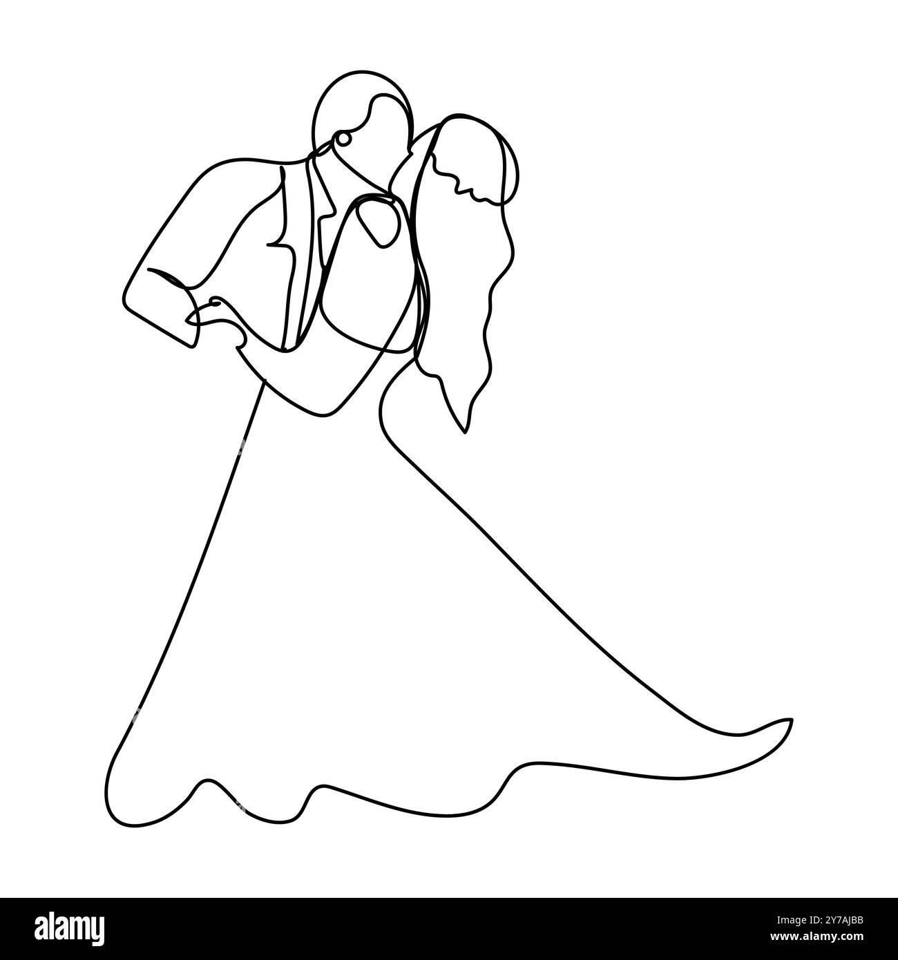 Couple wedding kiss and hugging date oneline continuous single line art ...