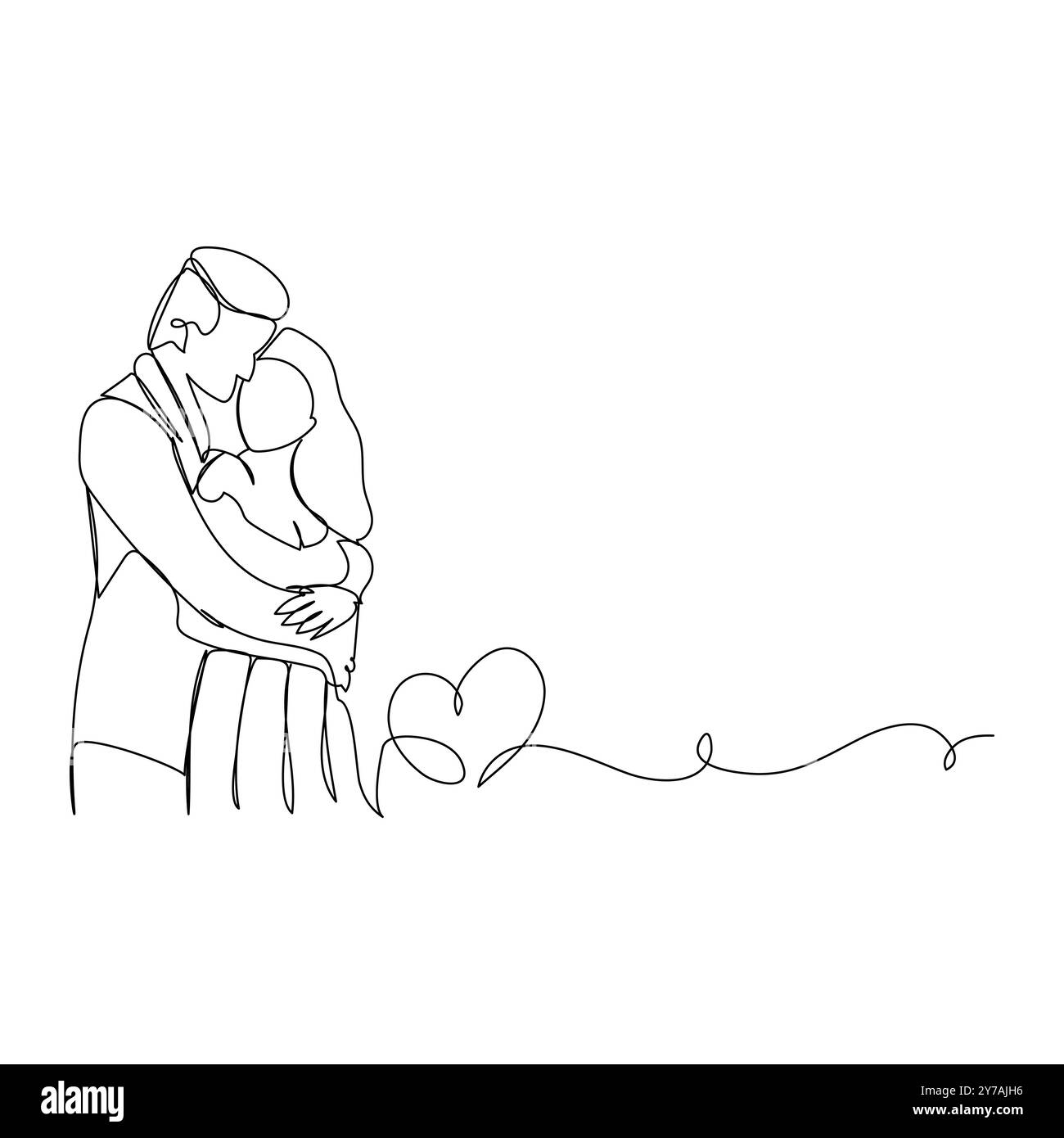 Couple wedding kiss and hugging date oneline continuous single line art ...