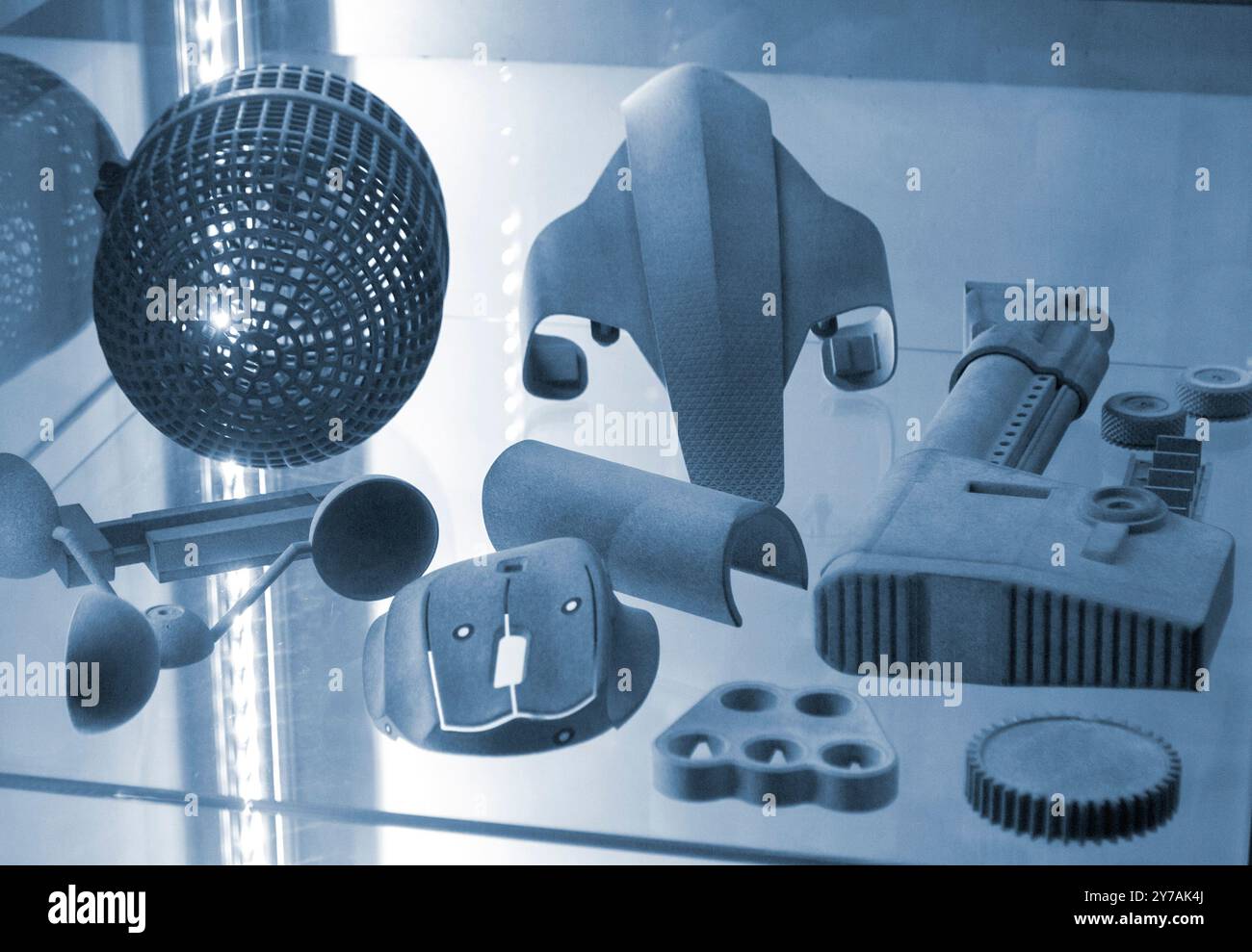 Various objects printed on a 3D printer from molten plastic powder ...