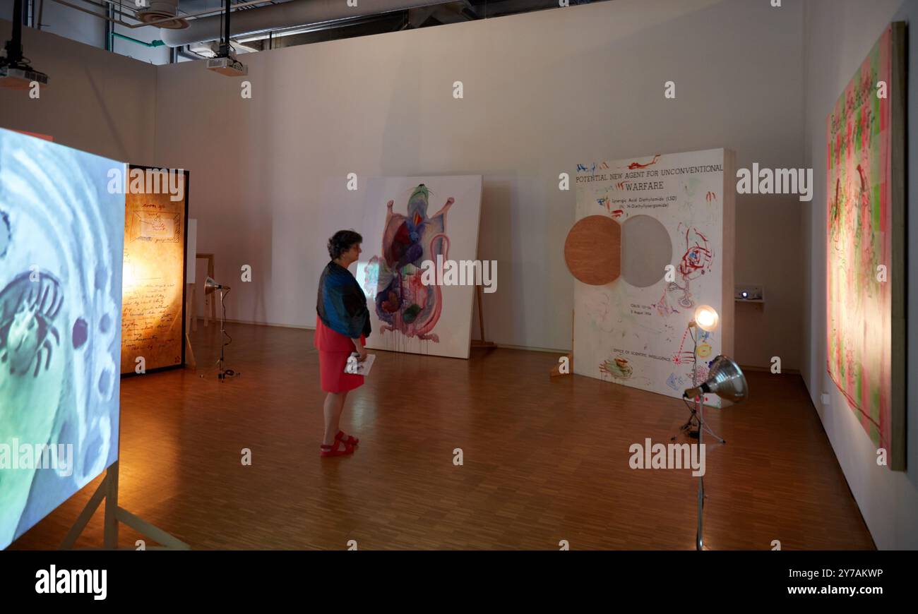 Woman looking at a painting, “The Poetics Project", 1977-1997, Mike ...