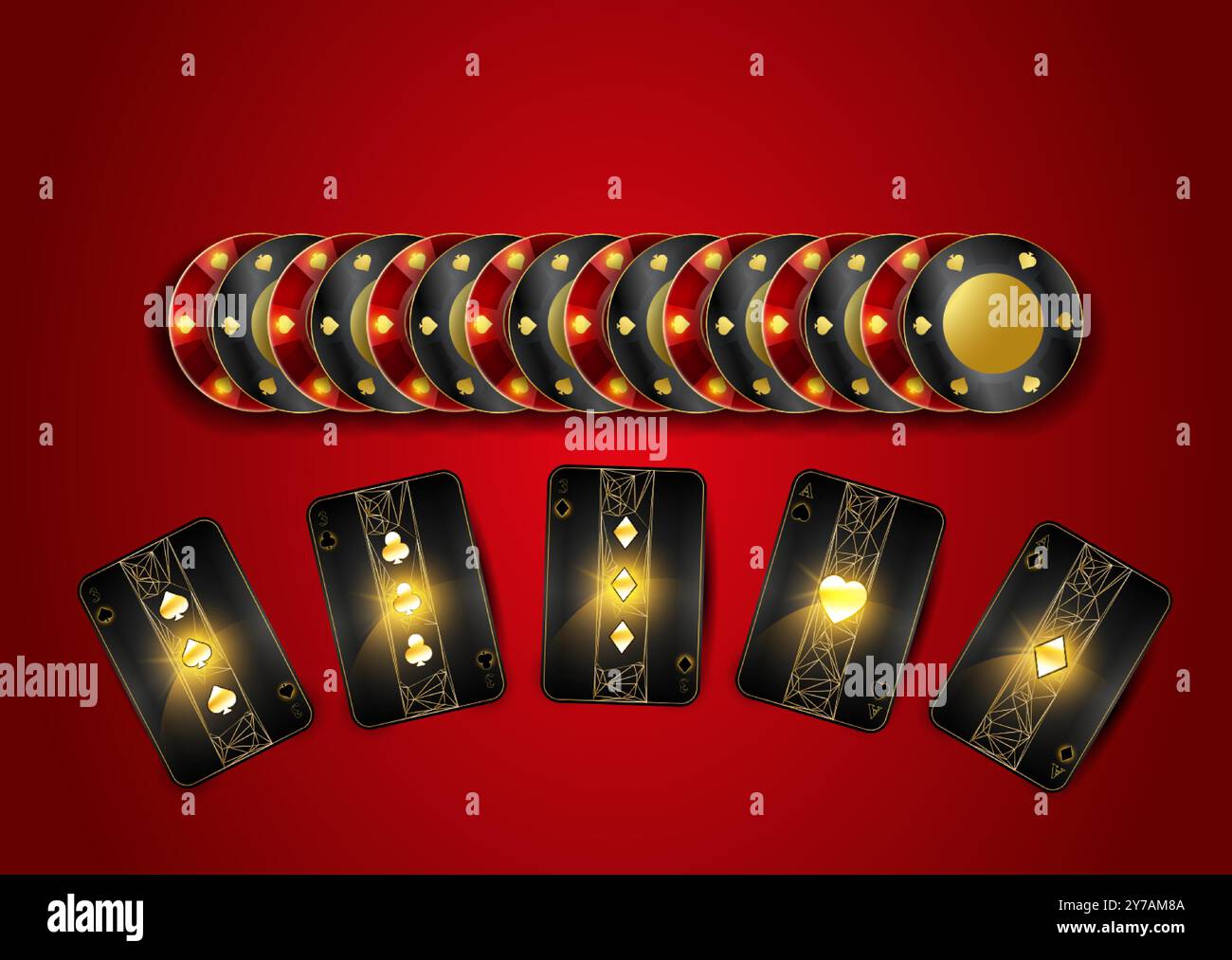 Modern poker cards composition Top view playing cards with poker chips ...