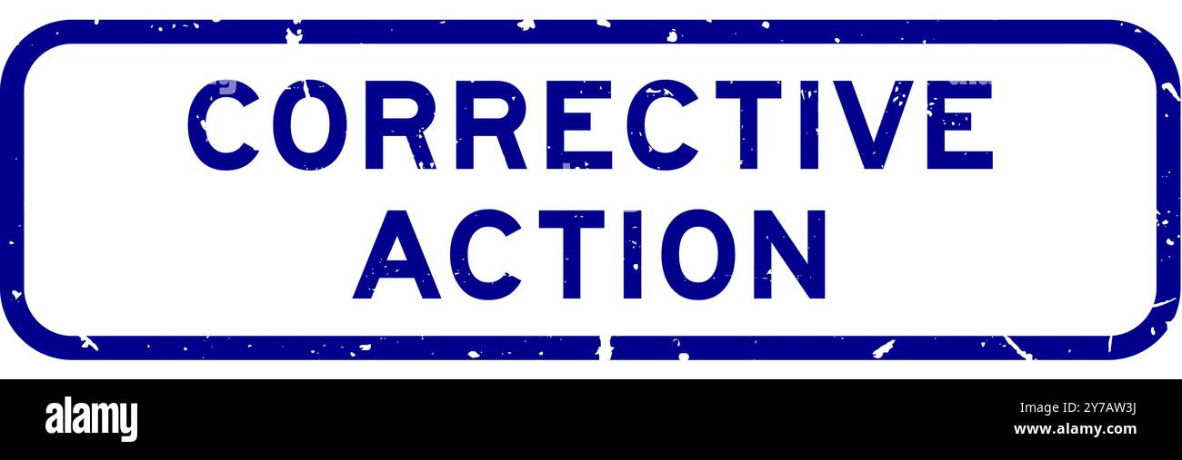 Grunge blue corrective action word square rubber seal stamp on white ...