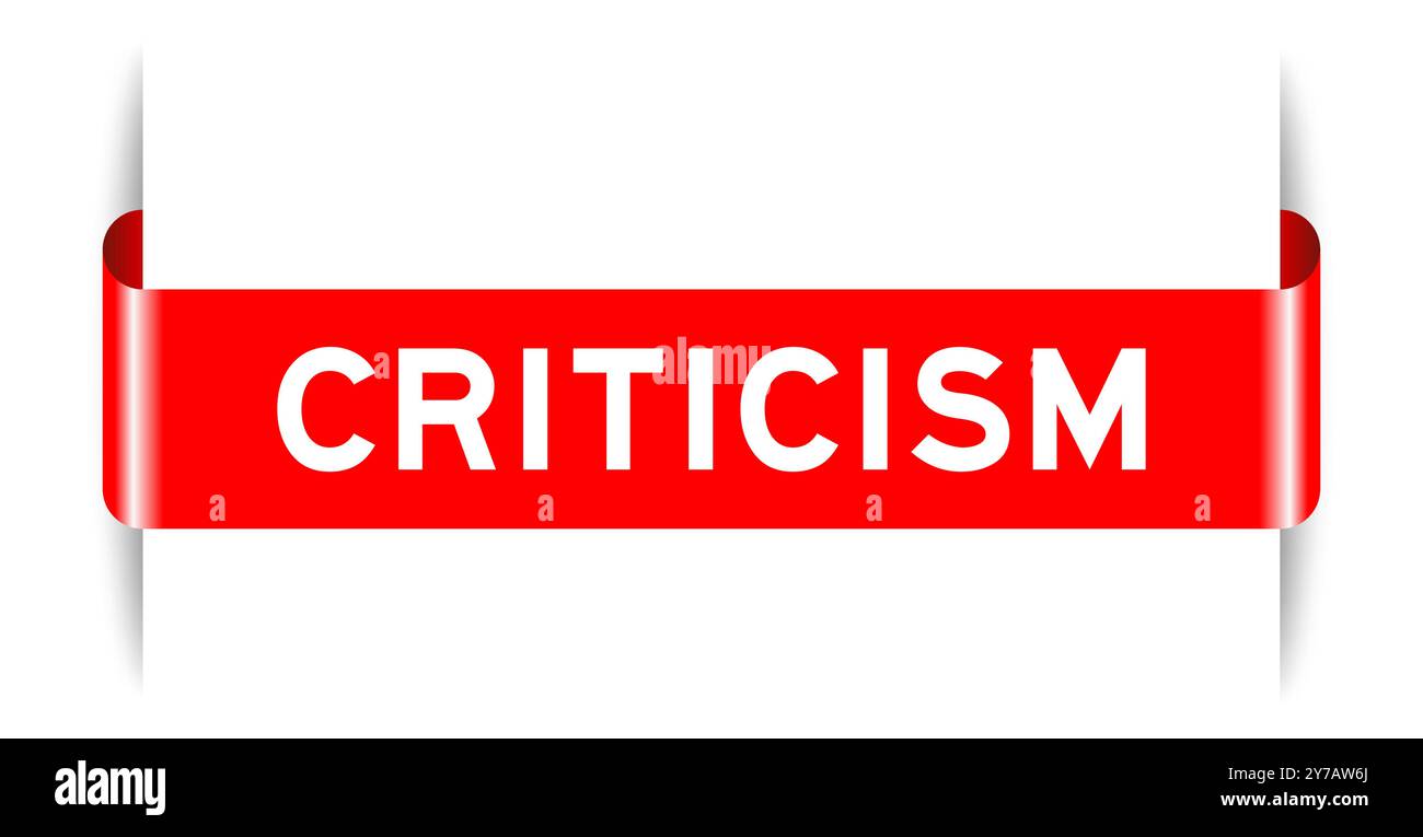 Red color inserted label banner with word criticism on white background ...