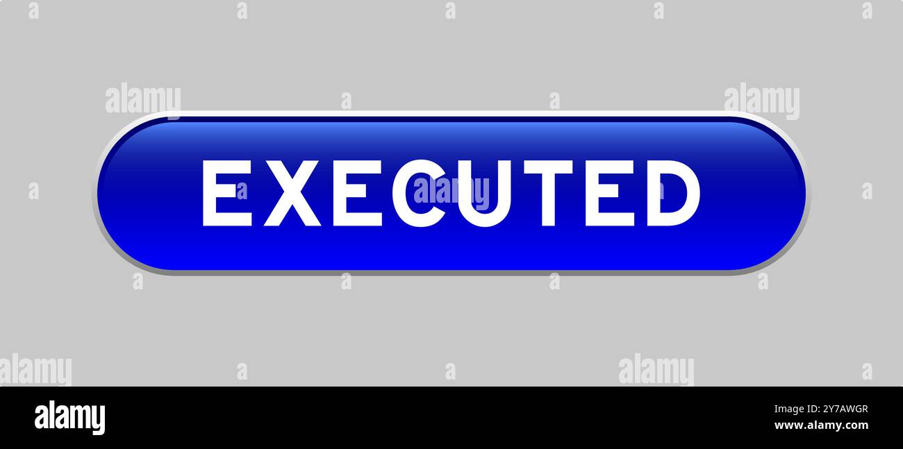Blue color capsule shape button with word executed on gray background ...