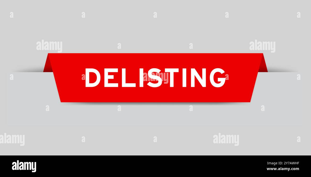 Red color inserted label with word delisting on gray background Stock ...