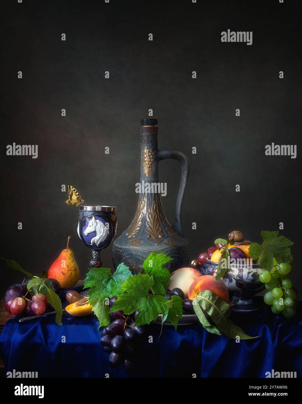 Still life with wine and fruits in Renaissance style Stock Photo - Alamy