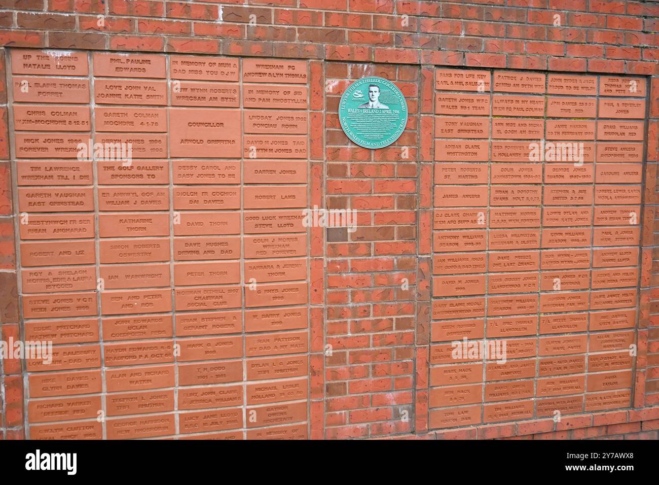 Red bricks bearing peoples names on the Wrexham Racecourse Ground (Cae ...