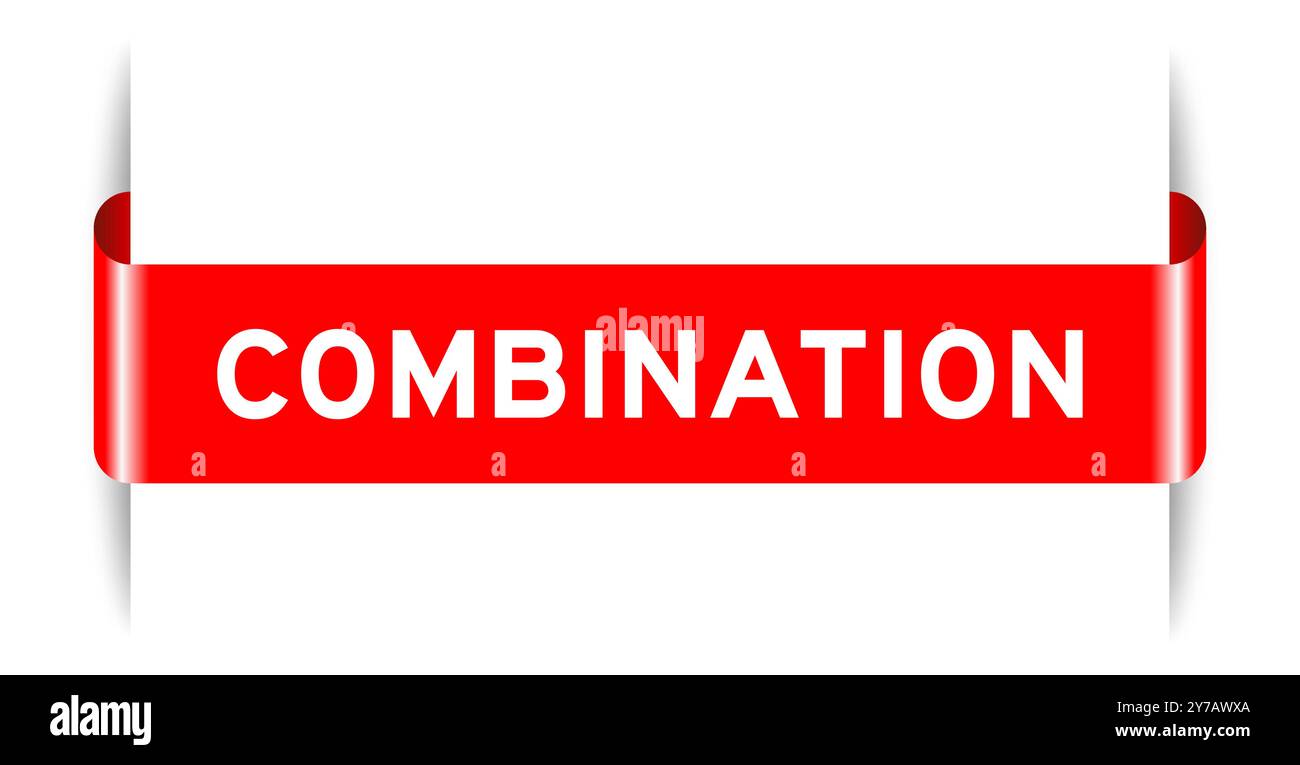 Red color inserted label banner with word combination on white ...