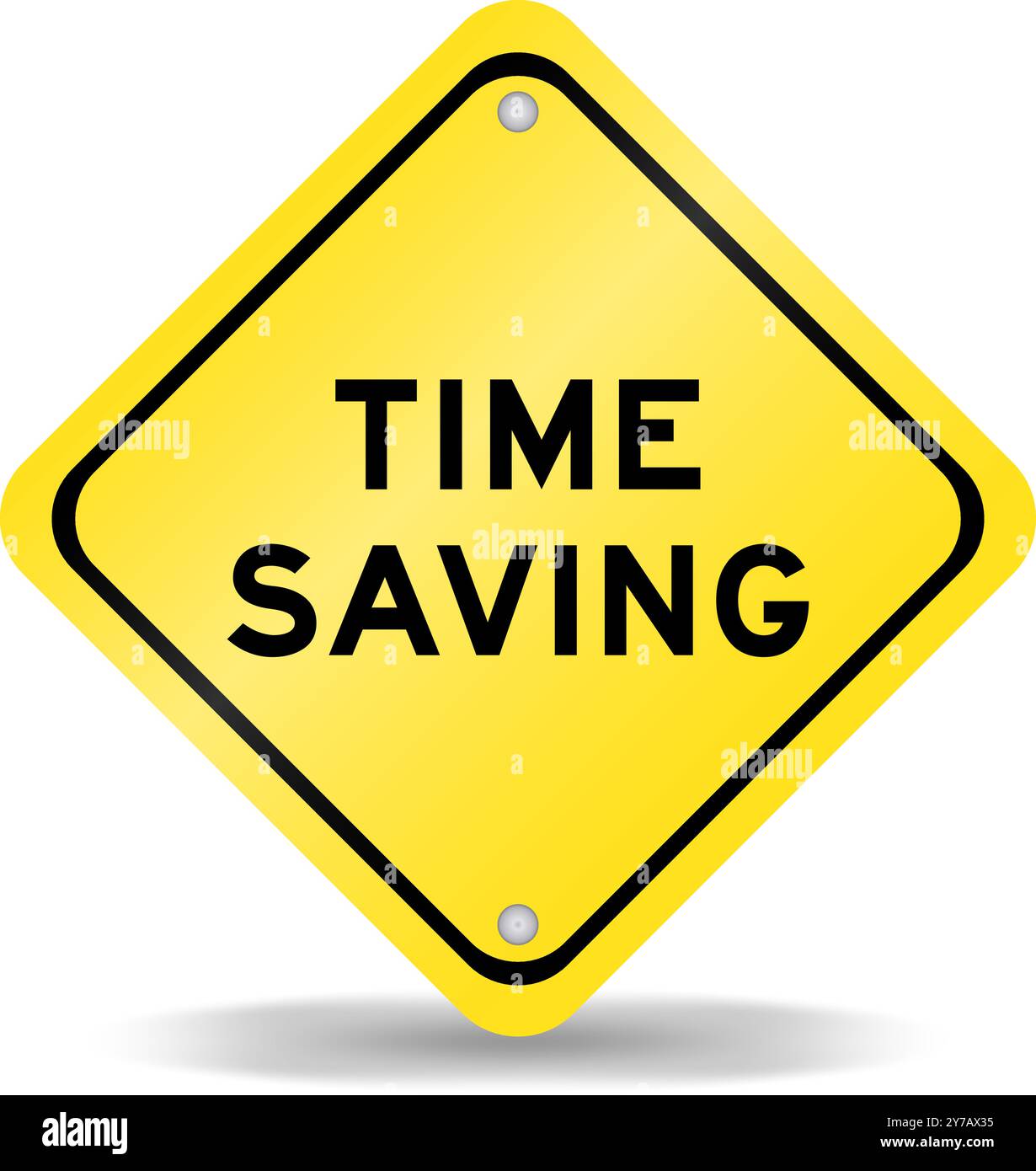 Yellow color transportation sign with word time saving on white ...