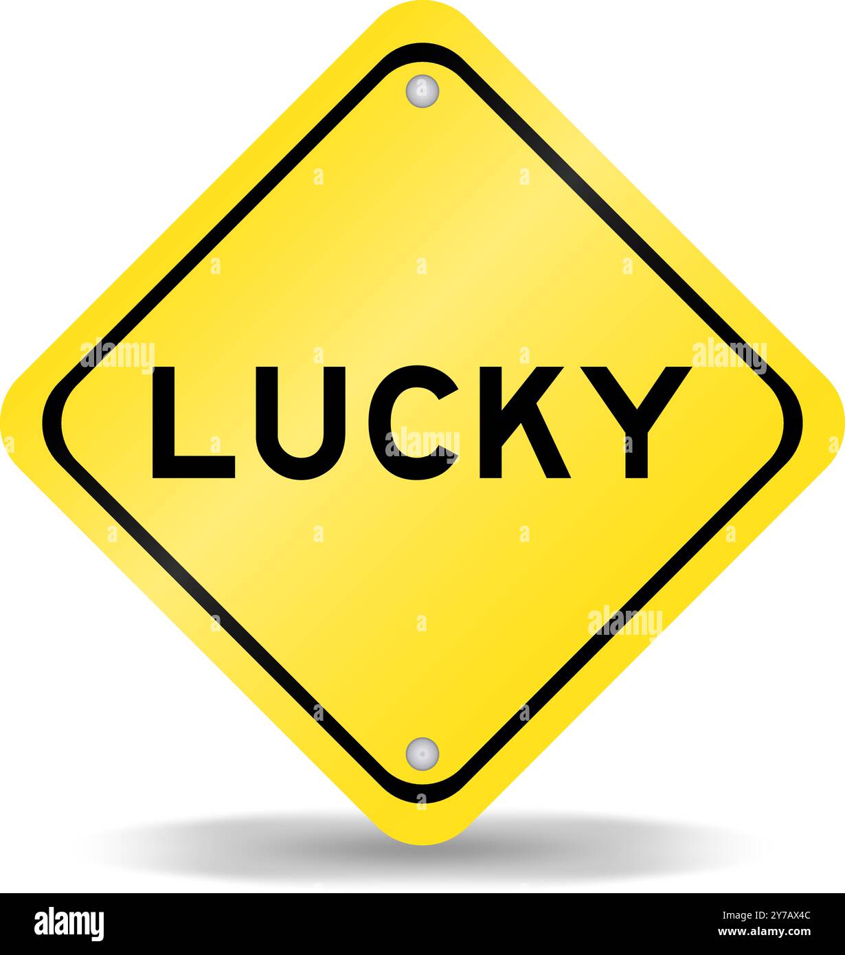Yellow color transportation sign with word lucky on white background ...