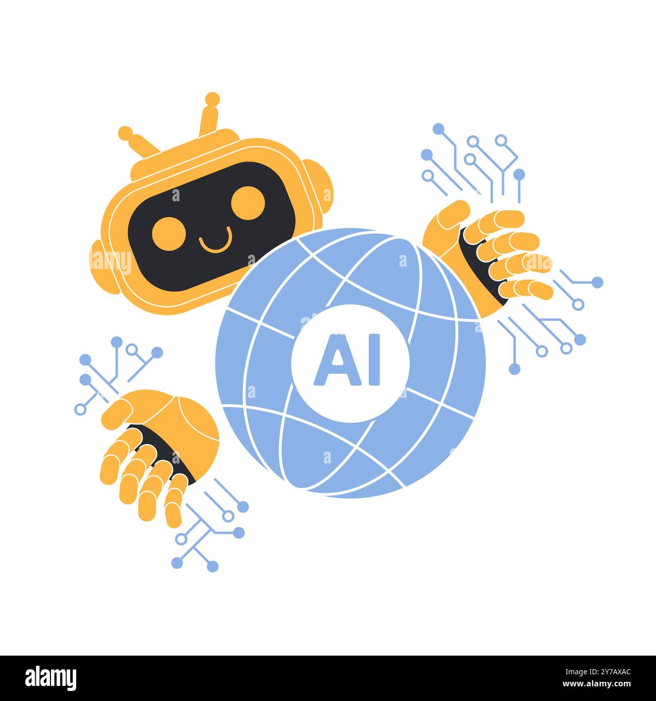 Future digital world creation with AI. Cute robot arms holding planet ...