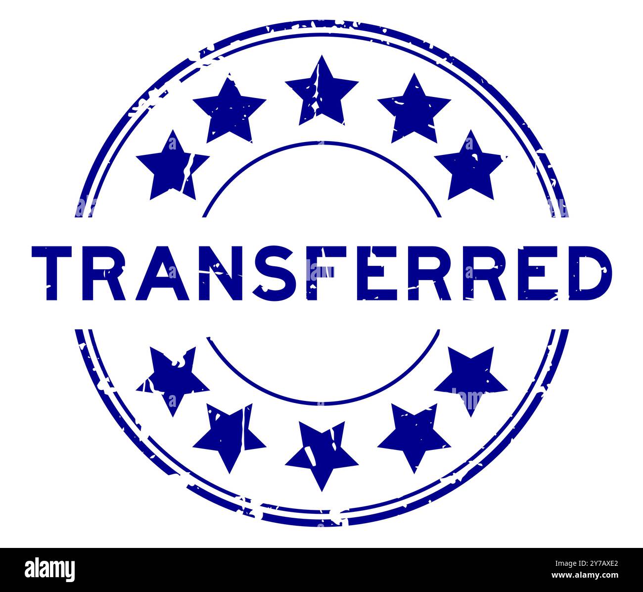 Grunge blue transferred word with star icon round rubber seal stamp on ...