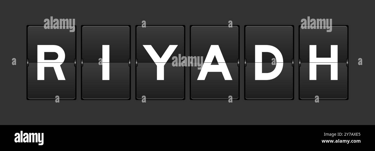 Black color analog flip board with word riyadh on gray background Stock ...