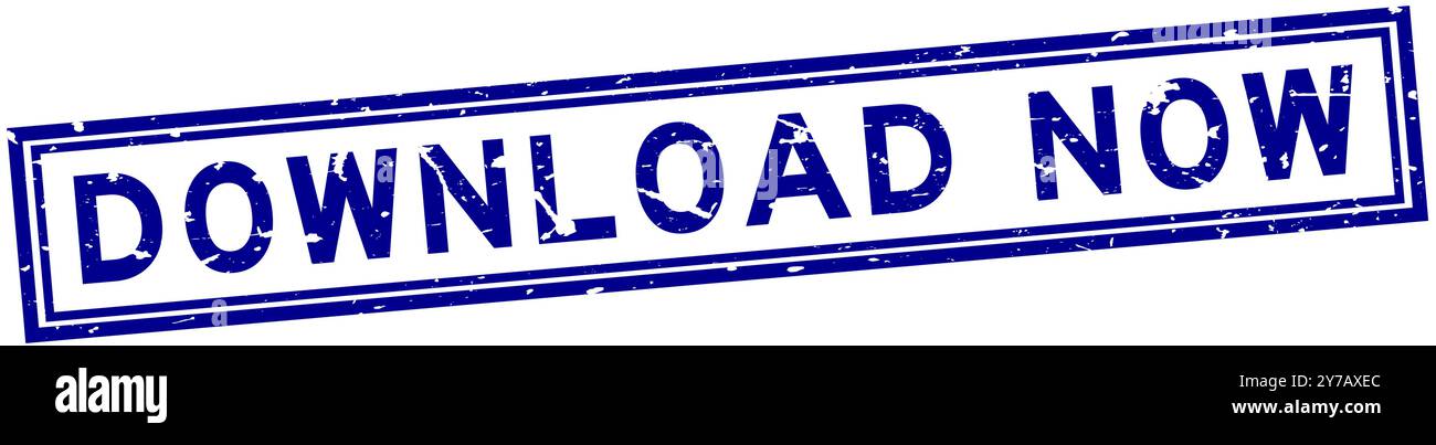 Grunge blue download now word square rubber seal stamp on white ...