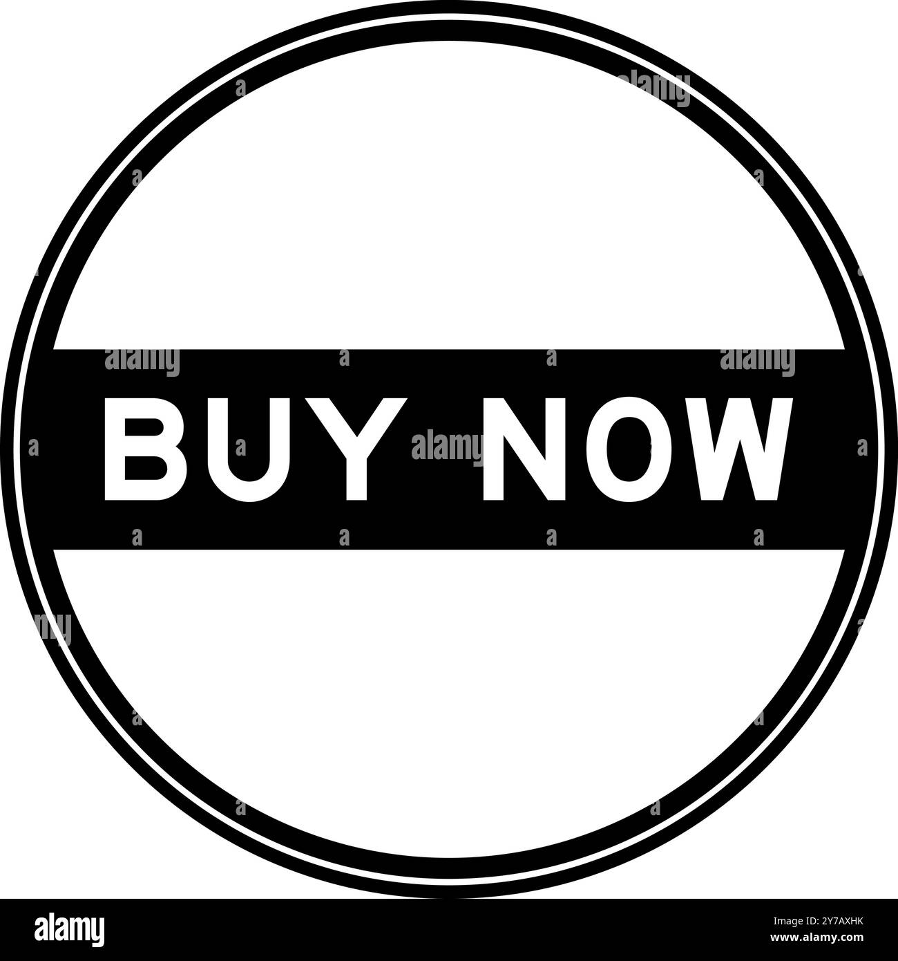 Black color round seal sticker in word buy now on white background ...