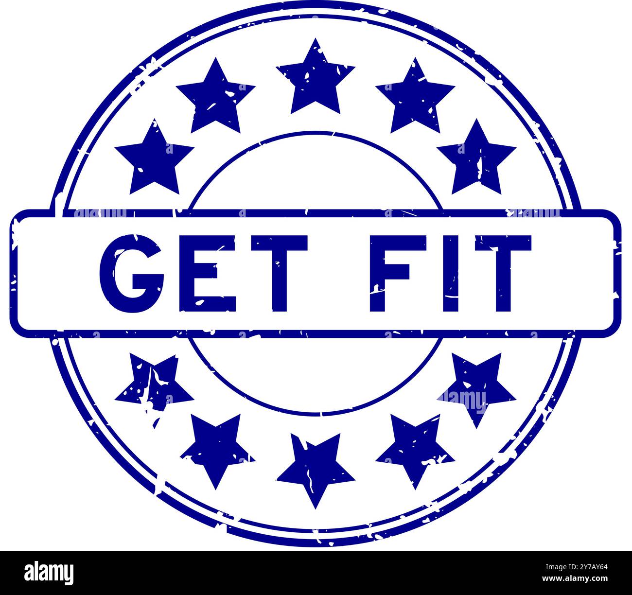 Grunge blue get fit word with star icon round rubber seal stamp on ...
