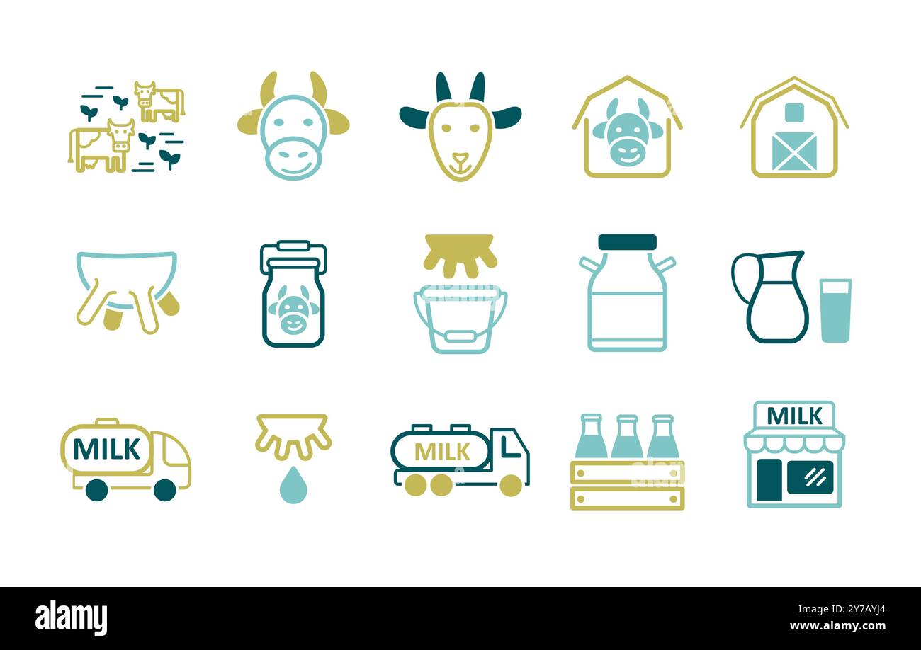 Milk vector icons set. Dairy products sign. Graph symbol for cooking ...