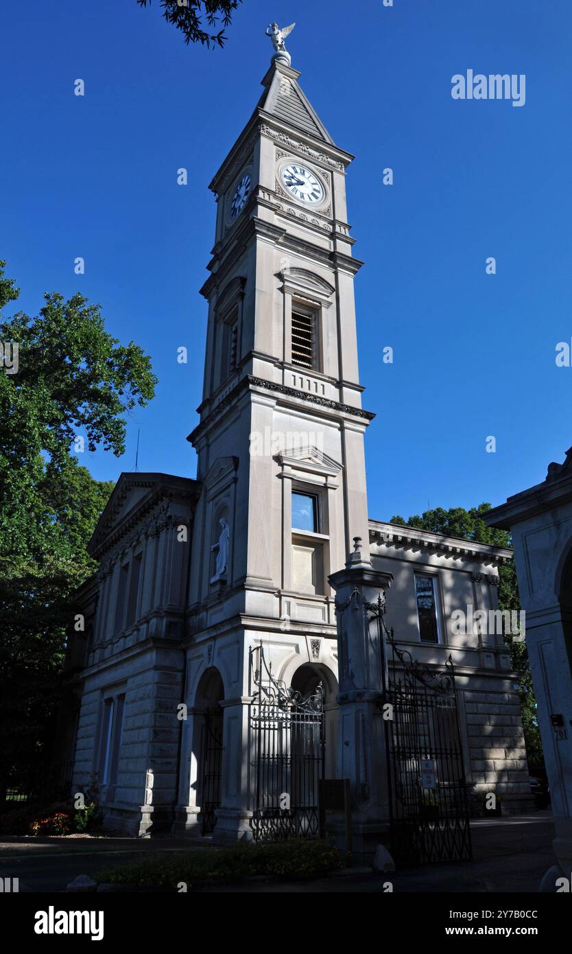 Clock tower at the entrance to Louisville's historic Cave Hill Cemetery ...